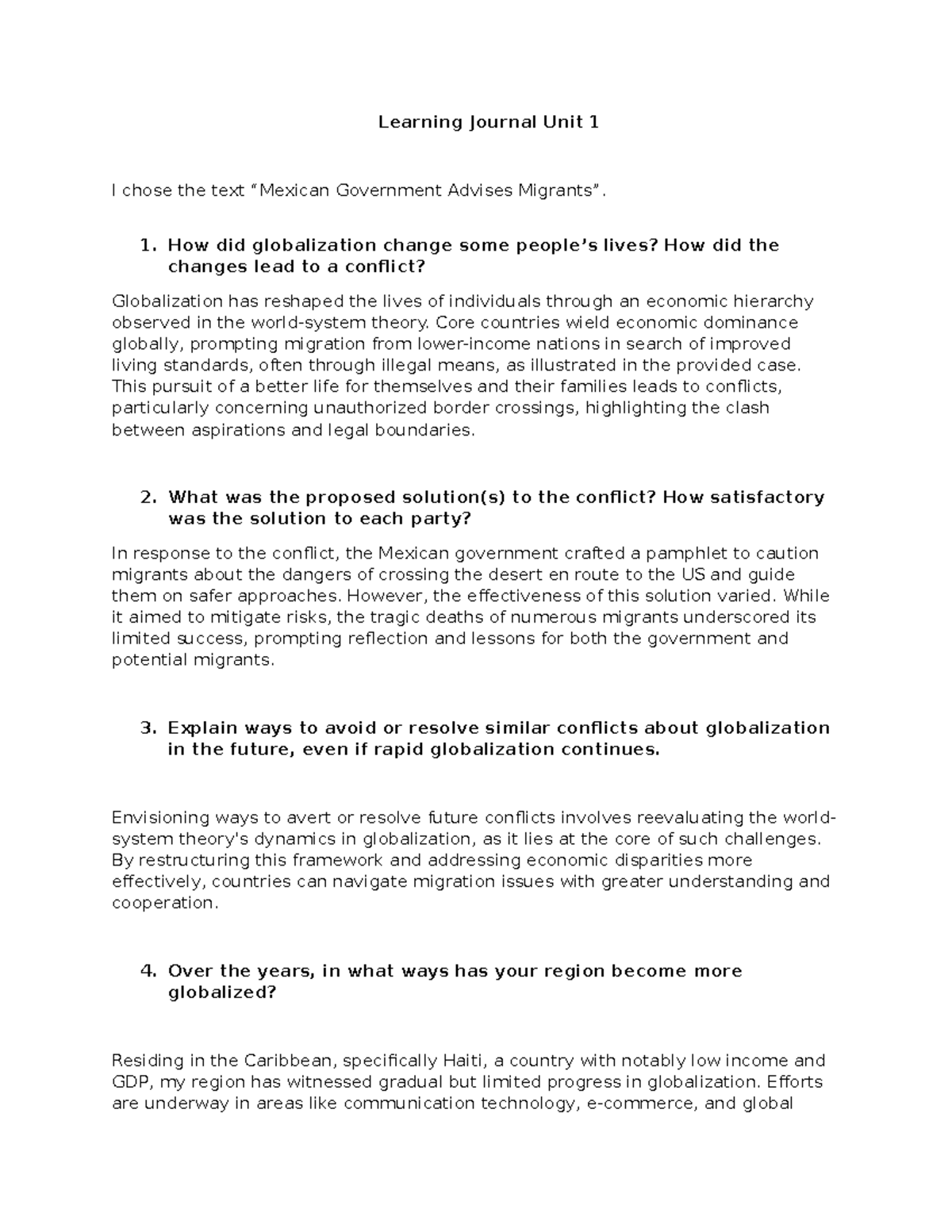 Learning Journal Unit 1 - How did globalization change some people’s ...