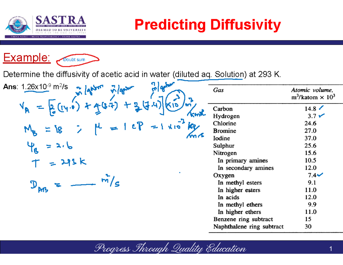 Unit 1-Tutorial 2 - mass transfer 1 notes - Predicting Diffusivity 1 ...