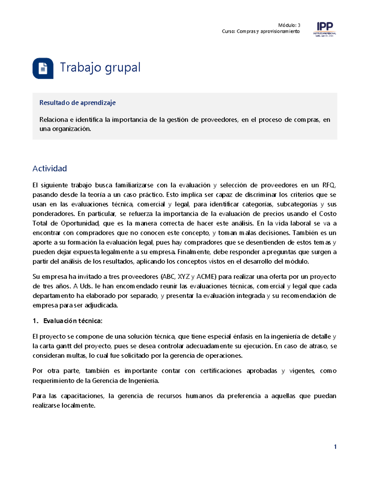 M3-TG- Compras Y Aprovisionamiento - Trabajo grupal Actividad El siguiente trabajo busca - Studocu