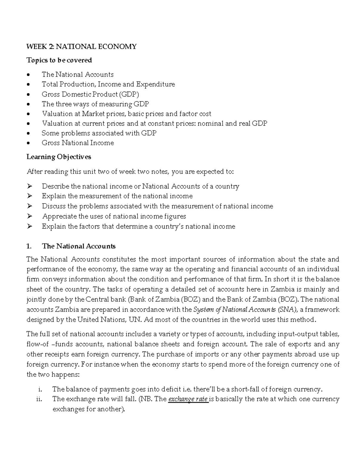 WEEK 2-National Economy - WEEK 2: NATIONAL ECONOMY Topics to be covered ...