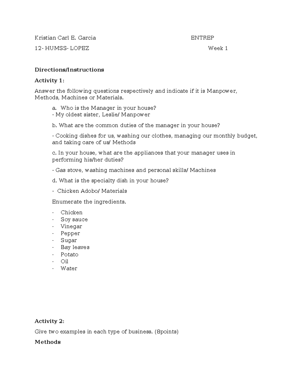 Kristian Carl E. Garcia- Entrep (Week 1) - Kristian Carl E. Garcia ...