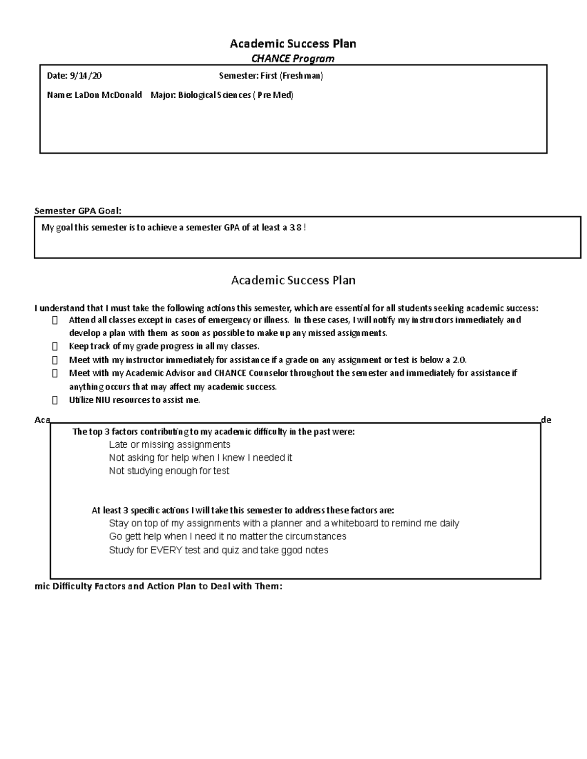 Academic success plan worksheet rev - Academic Success Plan CHANCE ...