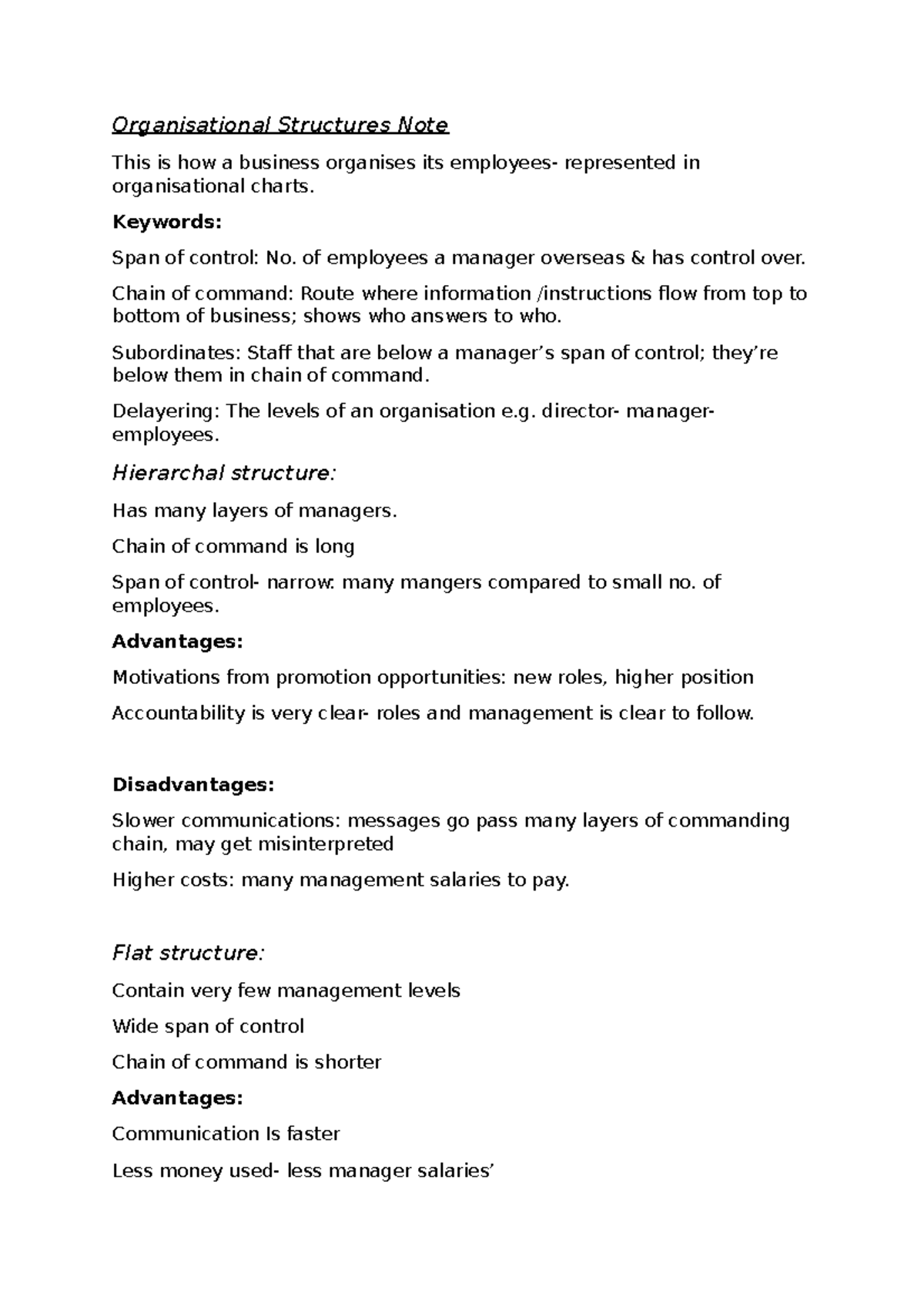 BTEC UNIT 1 Types of Organisational Structures - Organisational ...