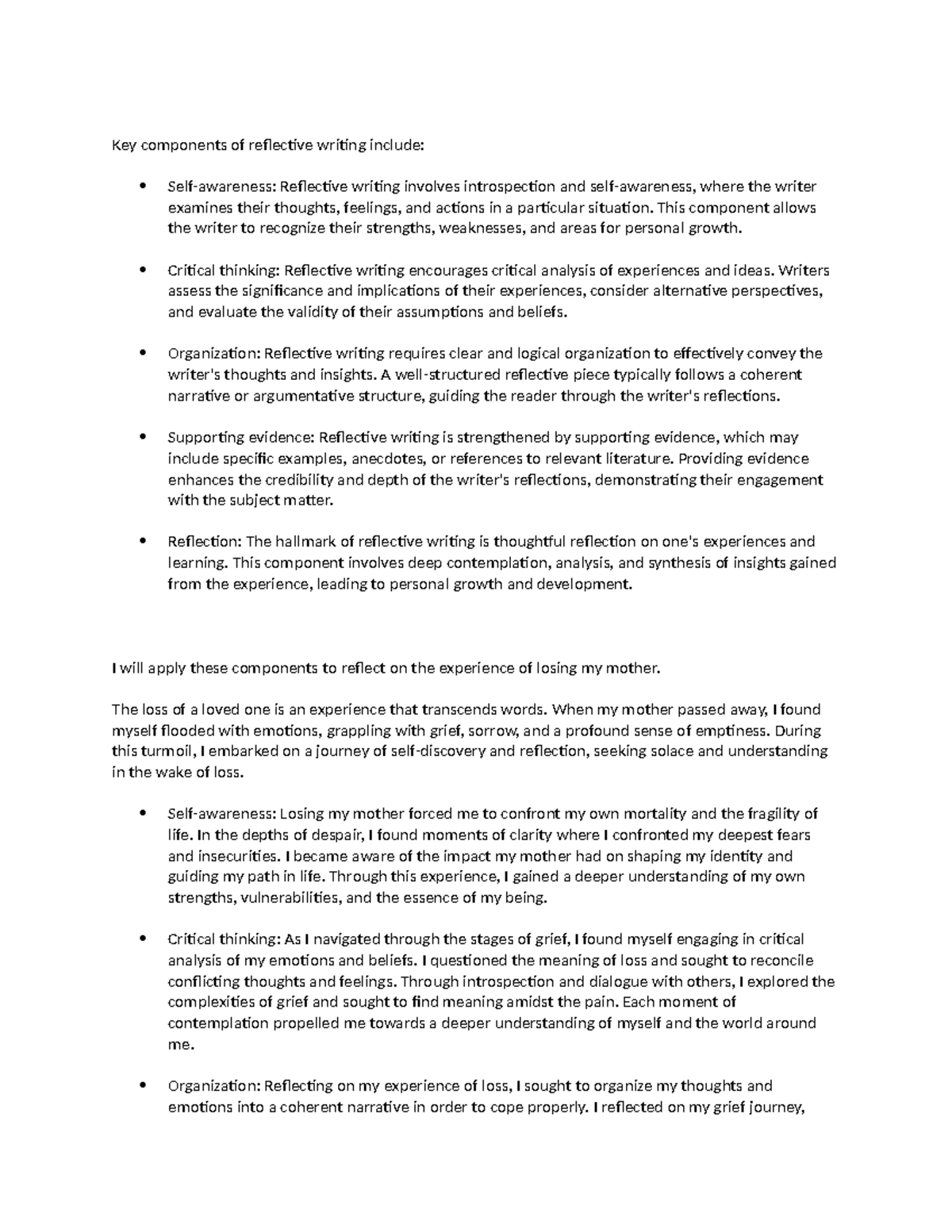 ENG AA 5 - english assignment - Key components of reflective writing ...