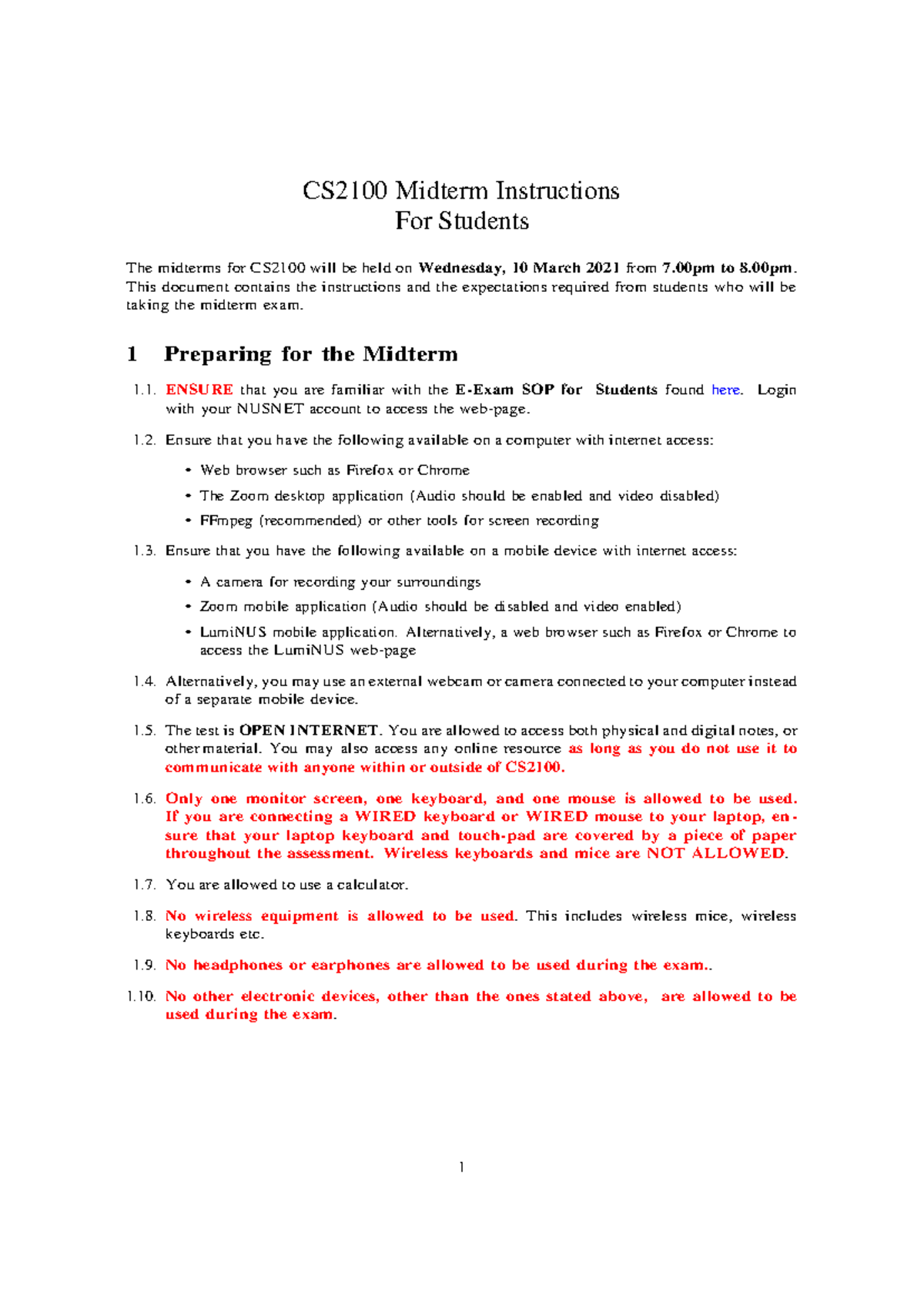 Cs2100 sop students - Lecture notes 1 - CS2100 Midterm Instructions For ...