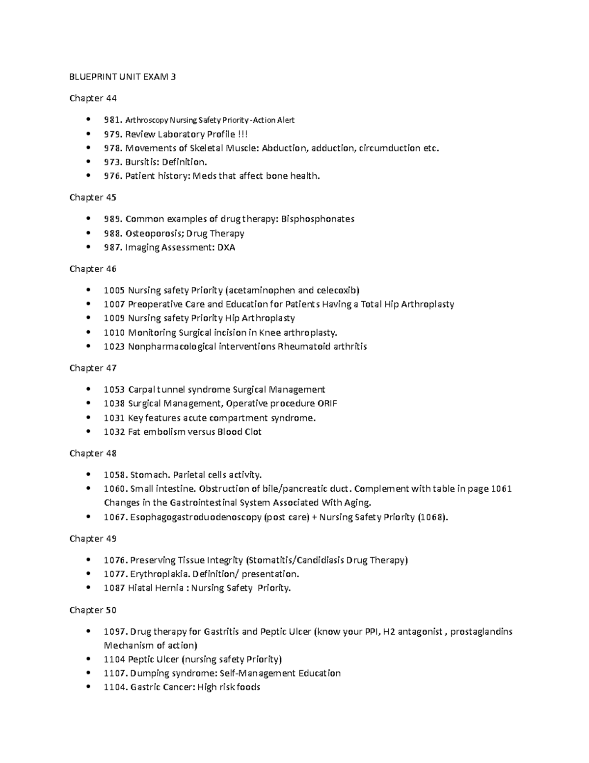 Blueprint UNIT EXAM 3 - work - BLUEPRINT UNIT EXAM 3 Chapter 44 981 ...
