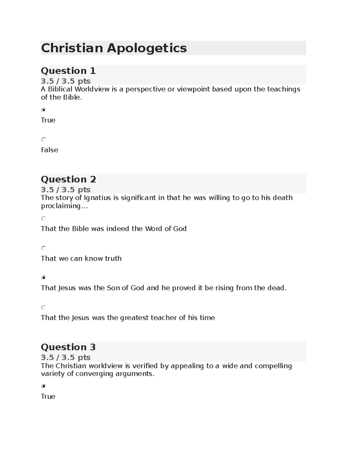 Christian Apologetics Quiz - Studocu