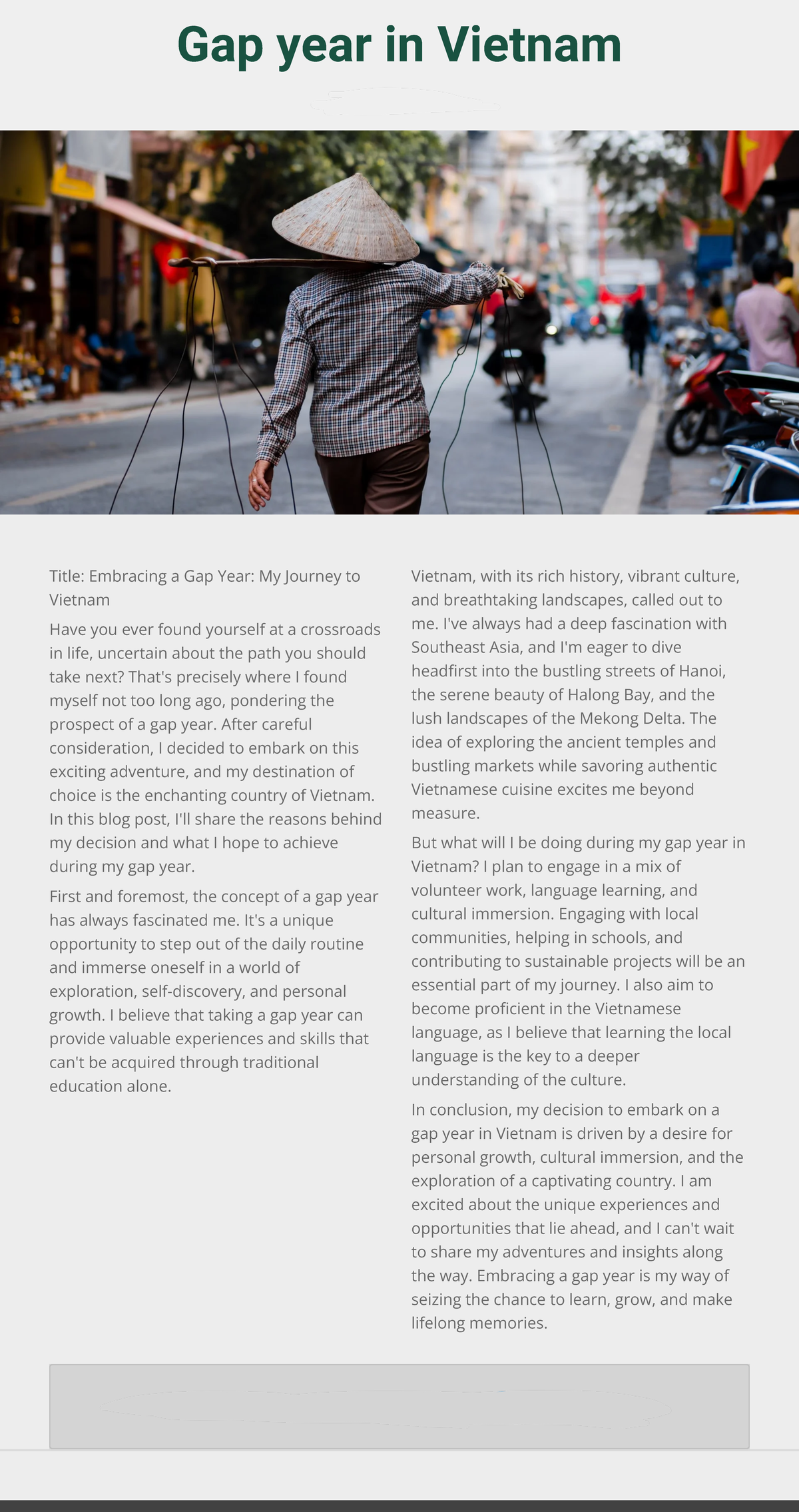 Gap year in Vietnam - ANNÉE DE CÉSURE ANGLAIS EN THAÏLANDE THÈME 1 - Gap year in Vietnam Accueil ...
