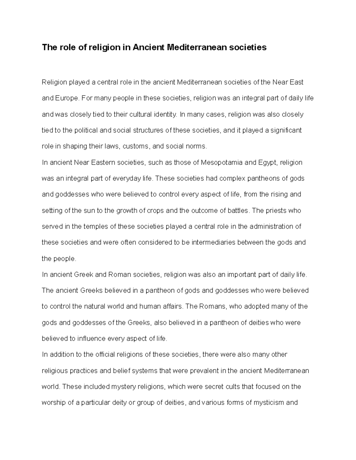 Ancient Mediterranean - For many people in these societies, religion ...