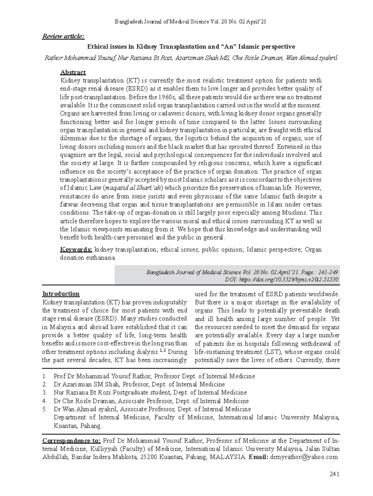 Ethical issues in Kidney Transplantation and An Is - Bangladesh Journal ...