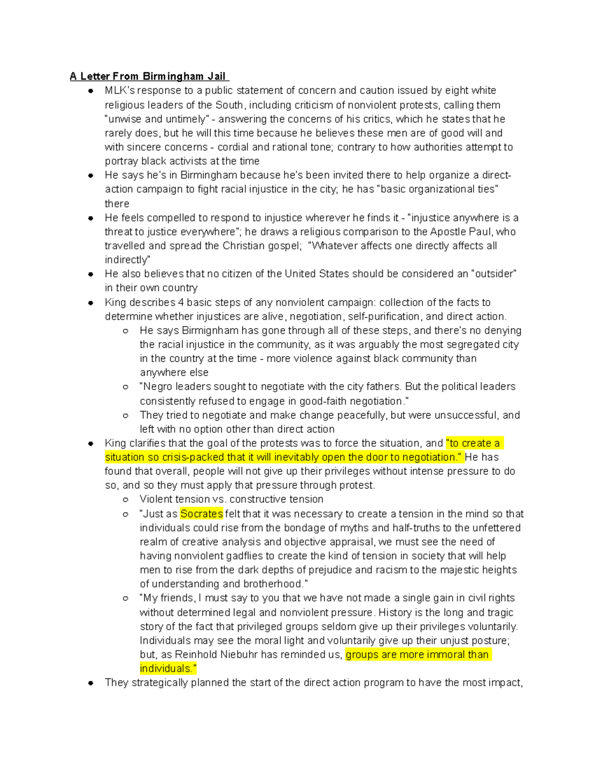 A Letter From Birmingham Jail - He says Birmignham has gone through all ...