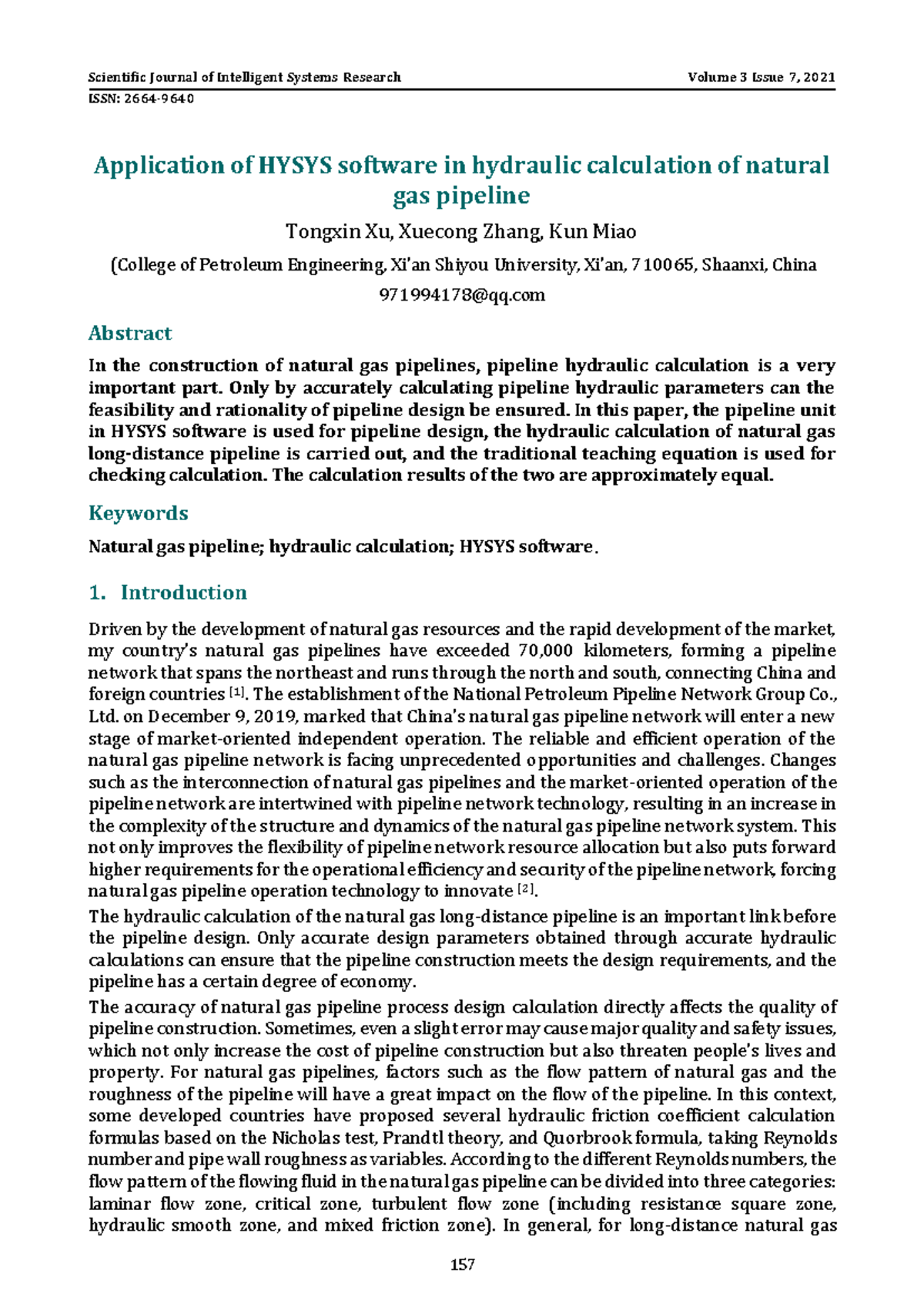 Sjisr 3 7 157 162 - ISSN: 2664- Application of HYSYS software in ...