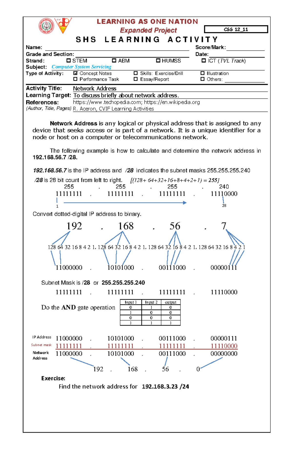 CSS 12 LAS 11 Network address - ... LEARNING AS ONE NATION Expanded ...