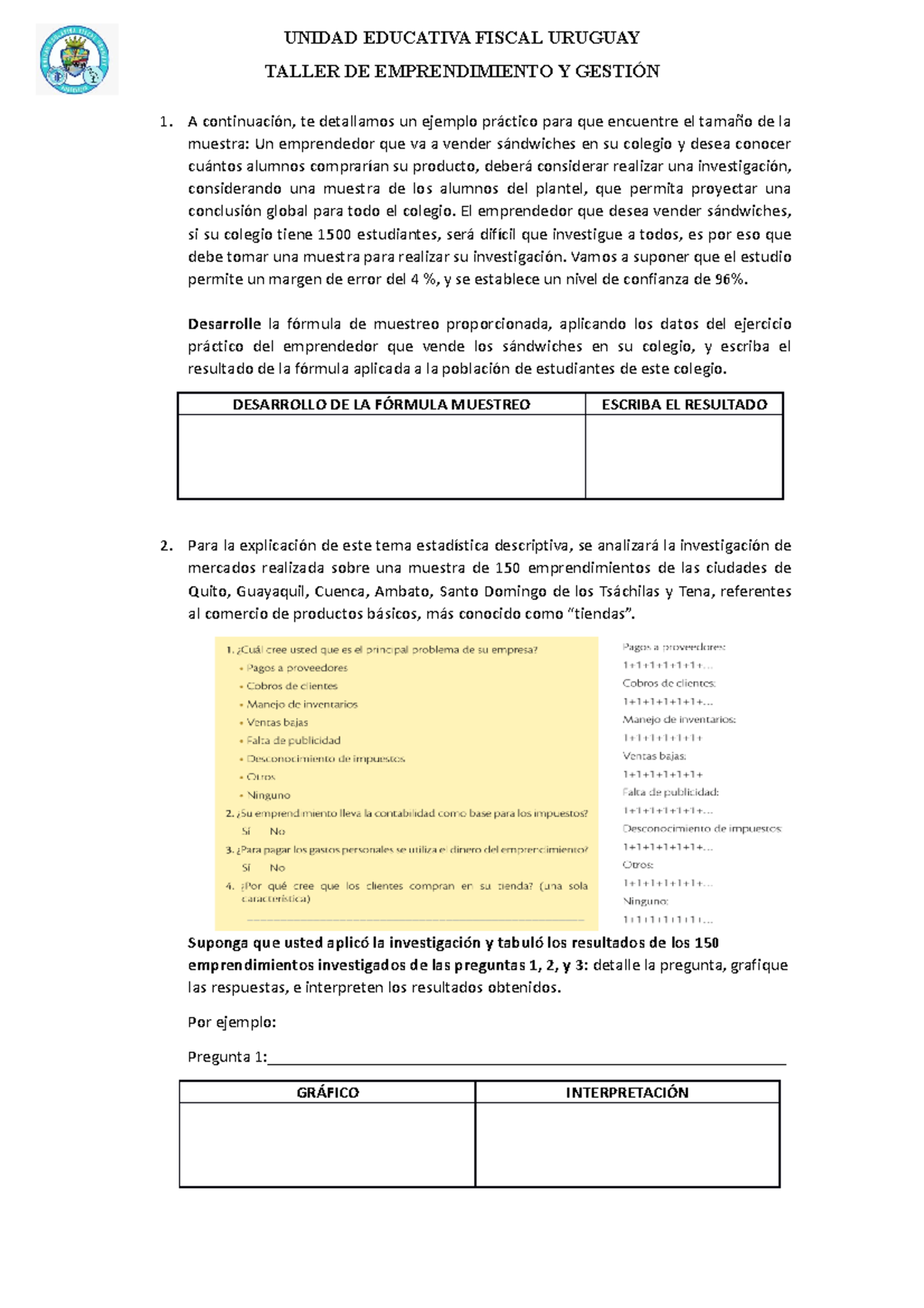 Taller DE Emprendimiento Y Gesti N Estadistica Descriptiva Segundo 2023 - A continuación, te ...