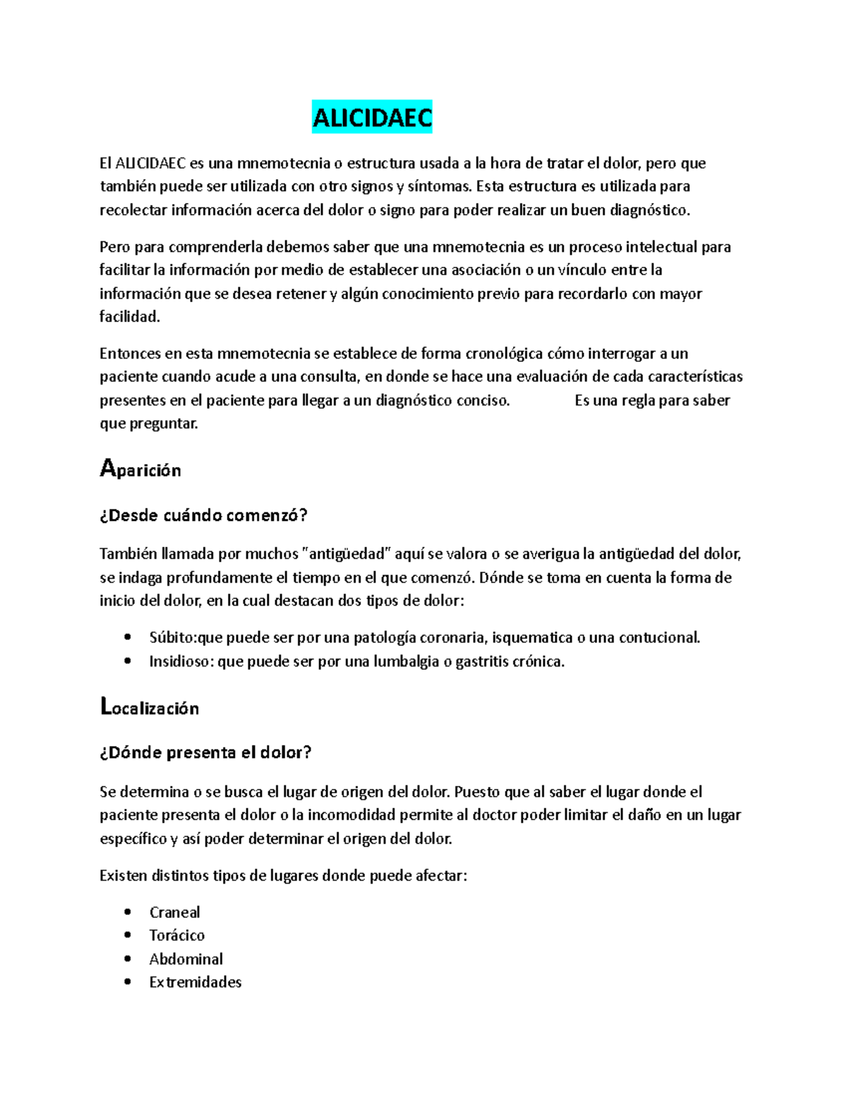 Alicidaec - ALICIDAEC El ALICIDAEC es una mnemotecnia o estructura ...