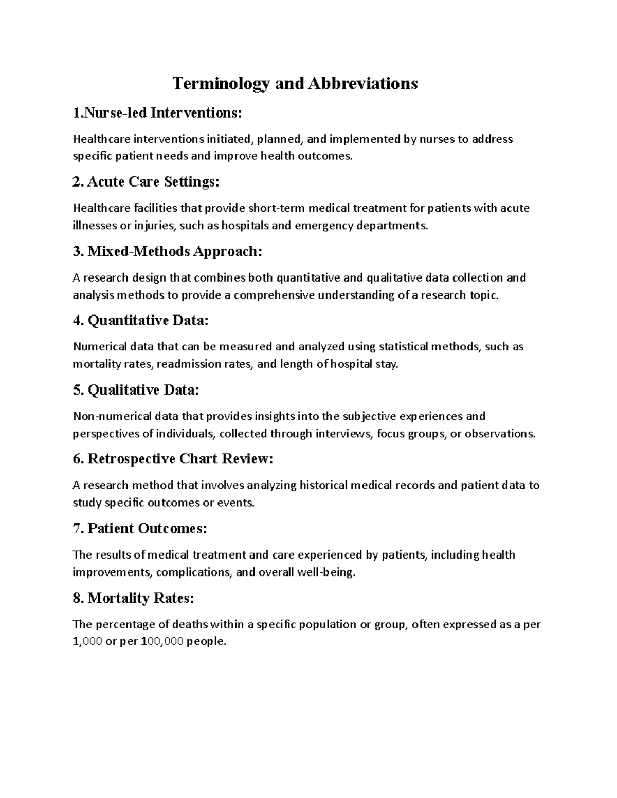 Terminology and Abbreviations - 2. Acute Care Settings: Healthcare ...