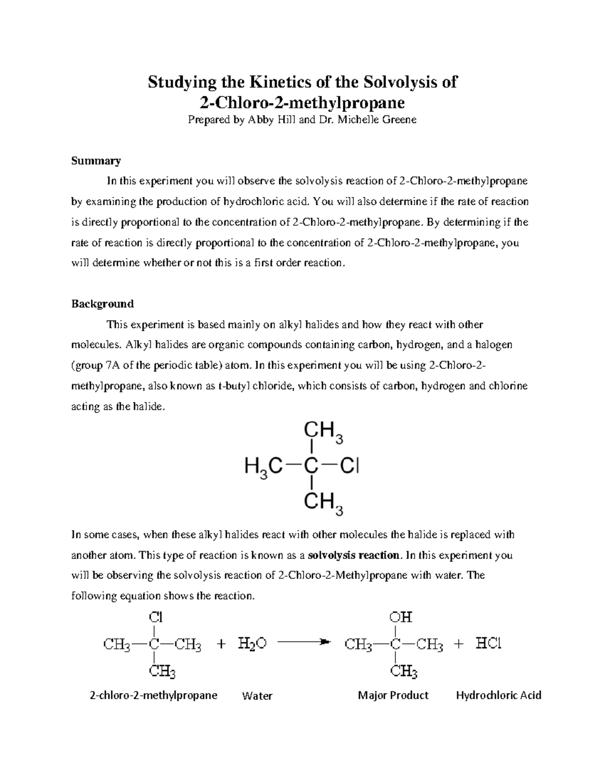 CHEM211-Solvolysis V2 - Studying the Kinetics of the Solvolysis of 2 ...