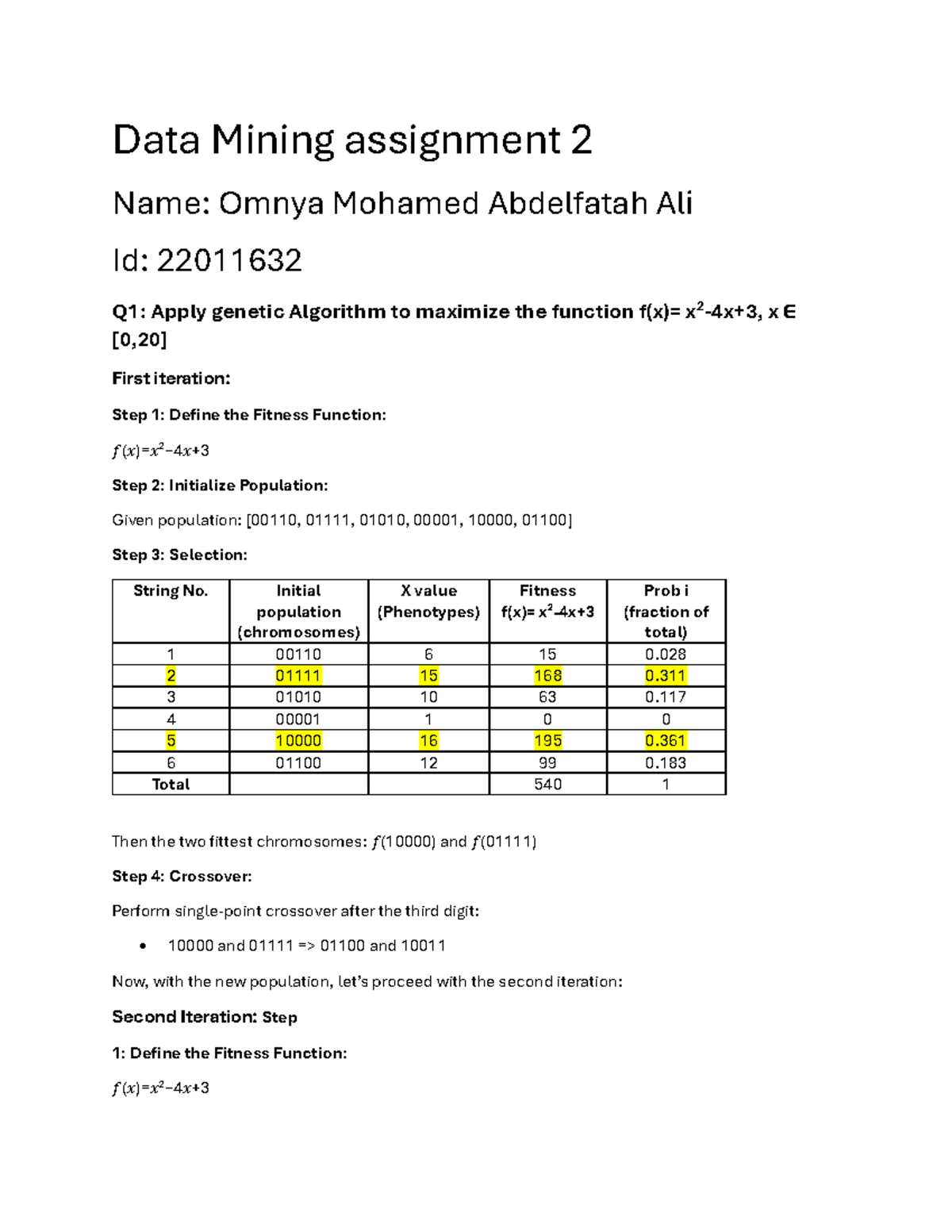 Assignment 2 Data Mining Data Mining Assignment 2 Name Omnya Mohamed