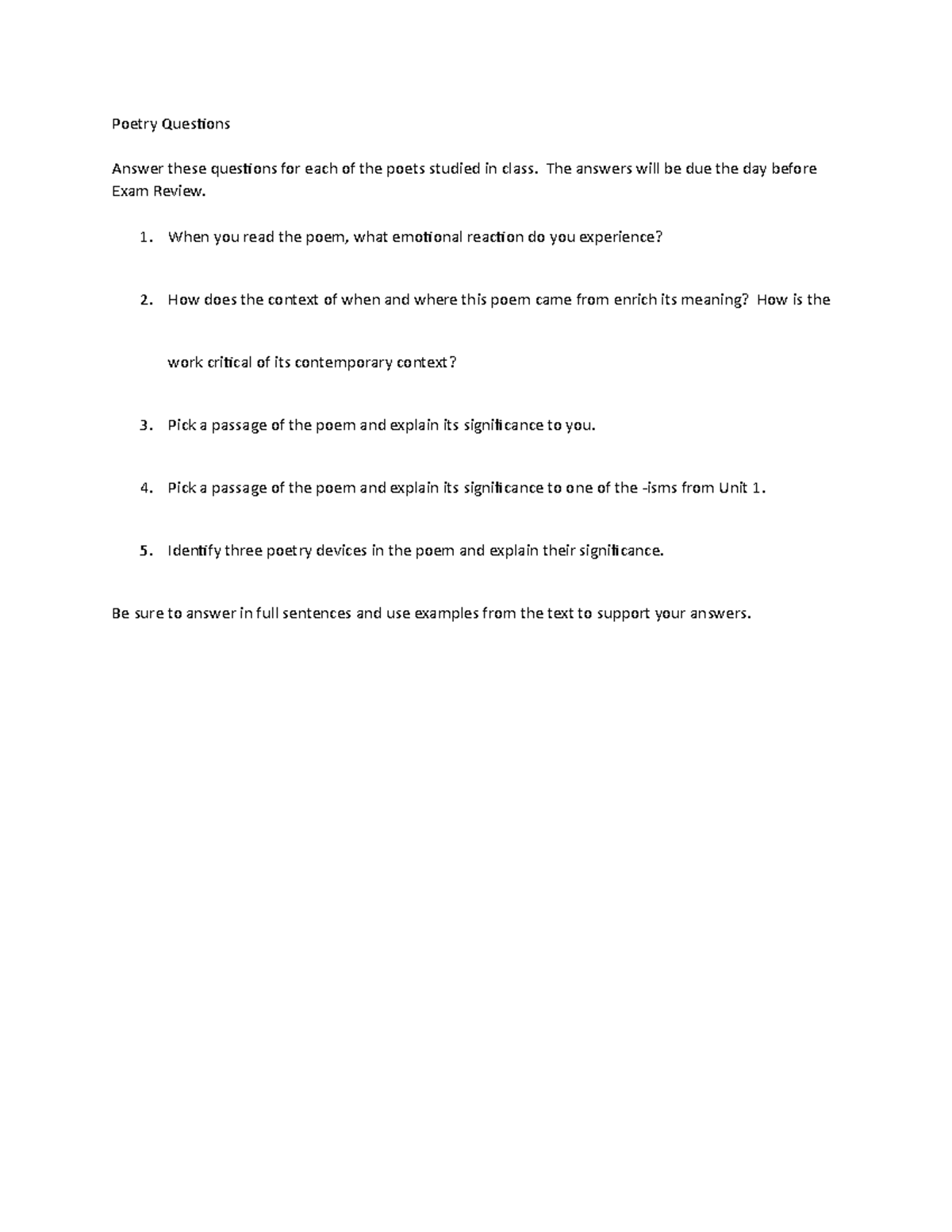 Poetry Questions - work - ENG 020 - STLCC - Studocu