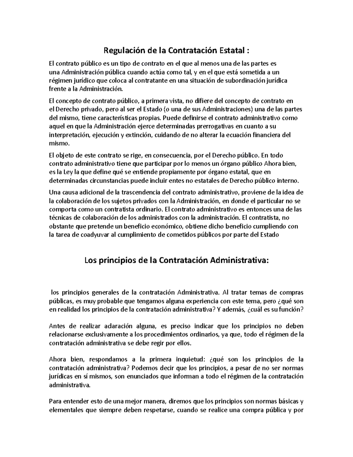 Identificación De Los Principios De La Contratación Regulación De