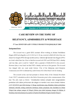 case review, case report - EVIDENCE I (LAW 4310) CASE REVIEW CASE 1 ...