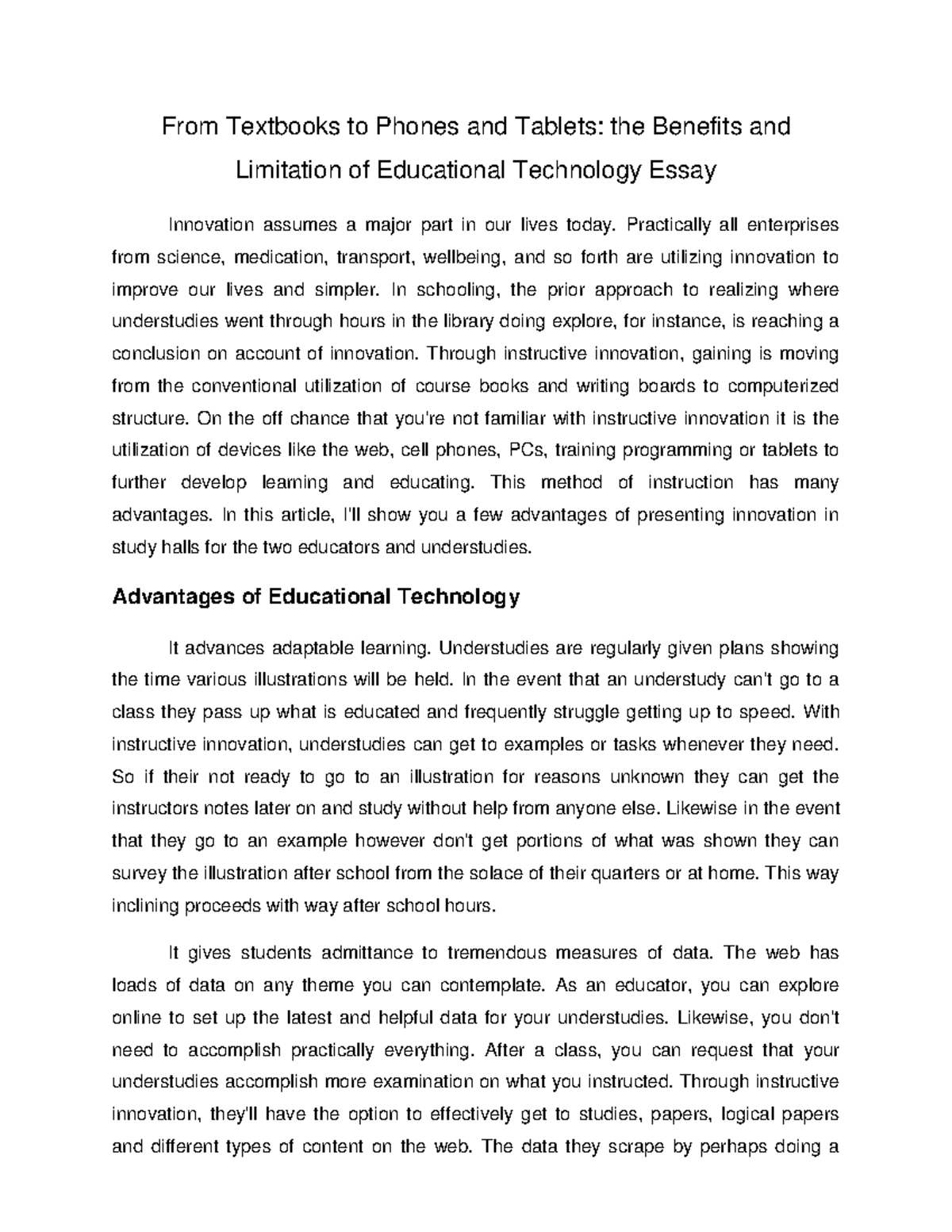 From Textbooks to Phones and Tablets the Benefits and Limitation of ...