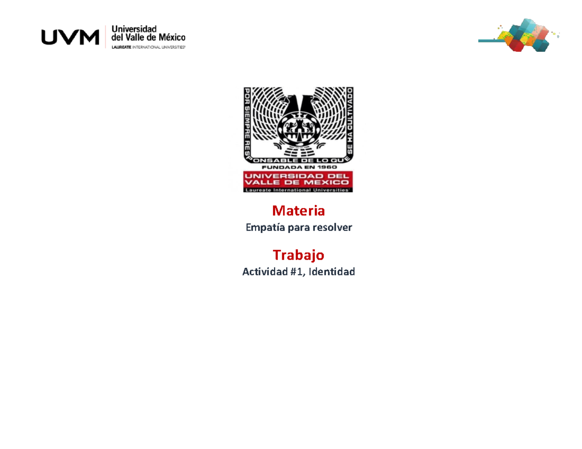 ACT 1 Identidad - Materia Empatía para resolver Trabajo Actividad #1 ...