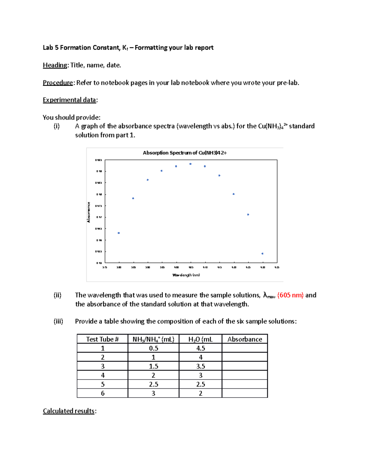 Lab 5 Format guide-2 - Lab 5 Chem 201 - Lab 5 Formation Constant, Kf ...