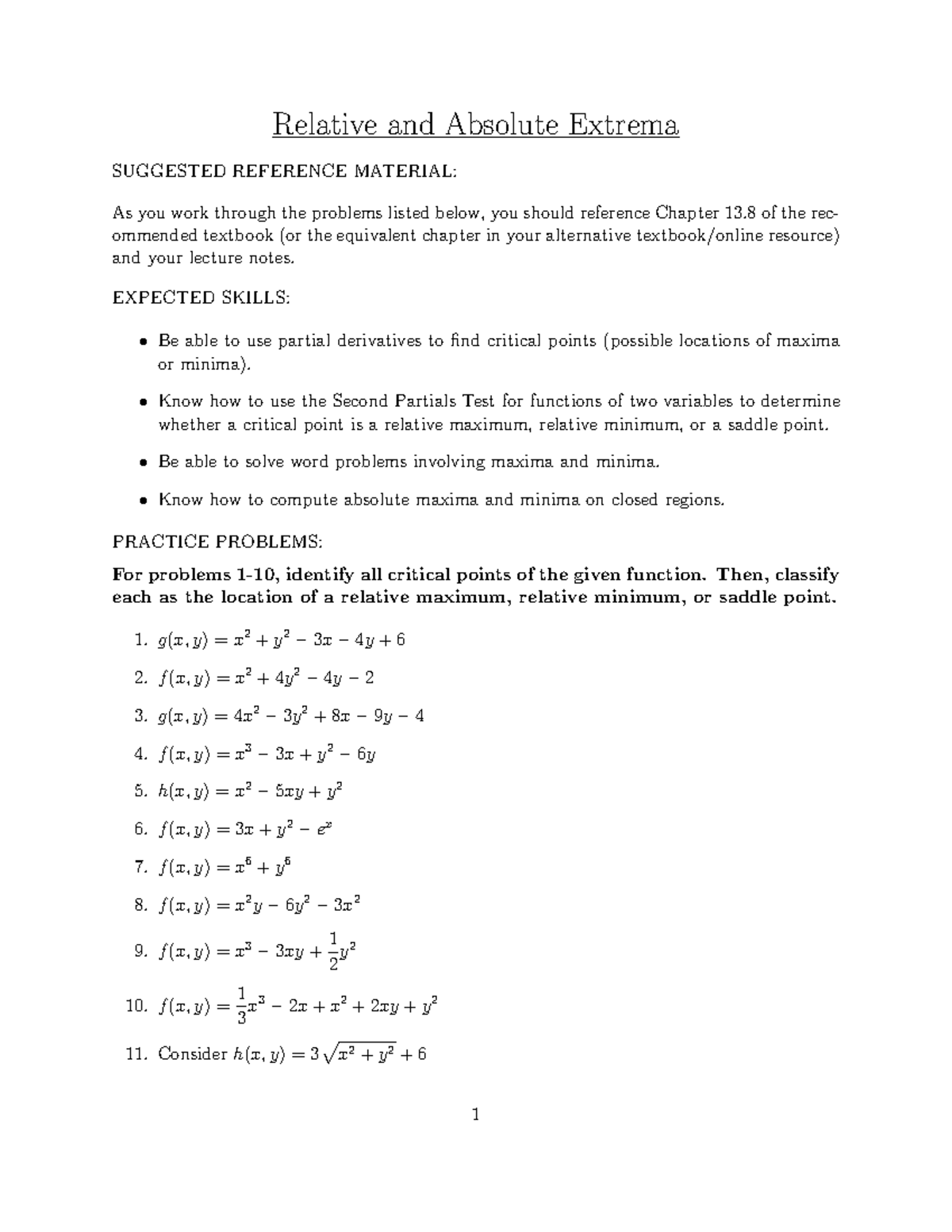 Homework 13 - Practice Problems - Relative and Absolute Extrema ...