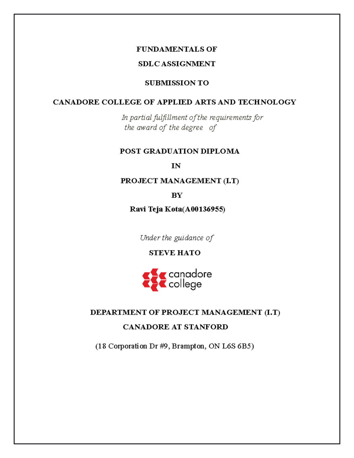 Risk management assignment - FUNDAMENTALS OF SDLC ASSIGNMENT SUBMISSION ...