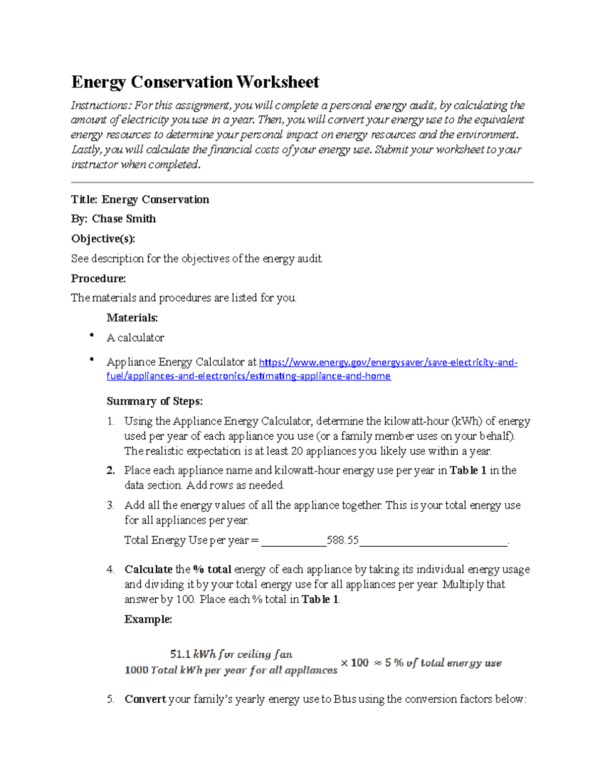 Energy conservation worksheet PDF - Energy Conservation Worksheet ...