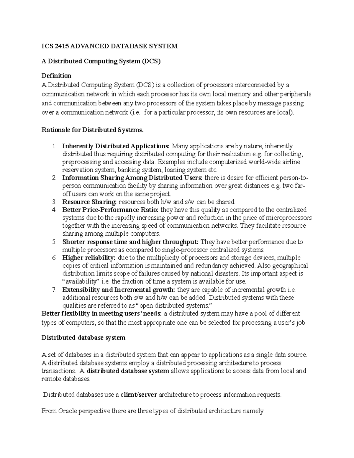 ICS 2415 Advanced Database Systems 20211 - Database management systems ...
