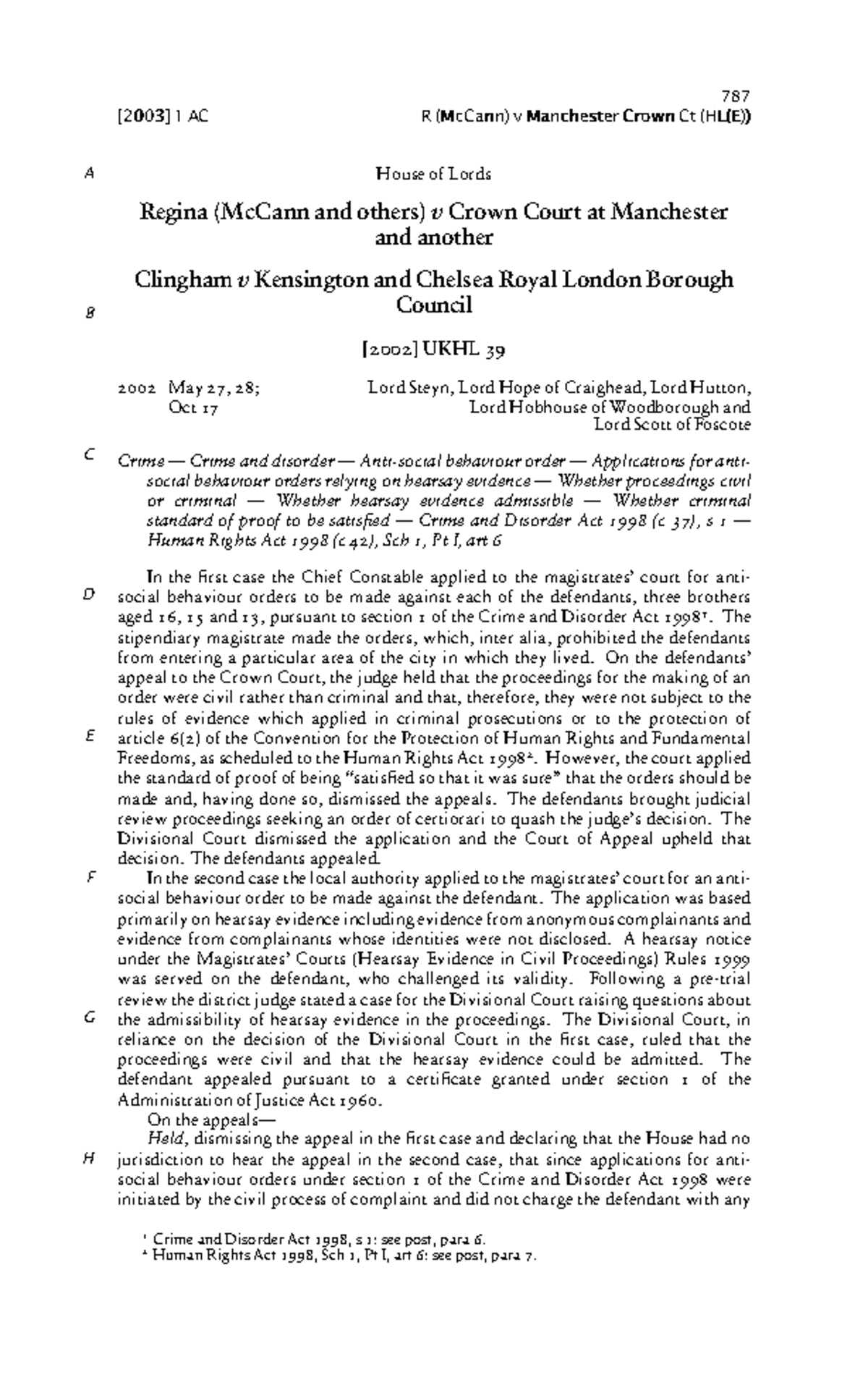 [2003 ] 1 A.C. 787 - House of Lords Regina (McCann and others) v Crown ...