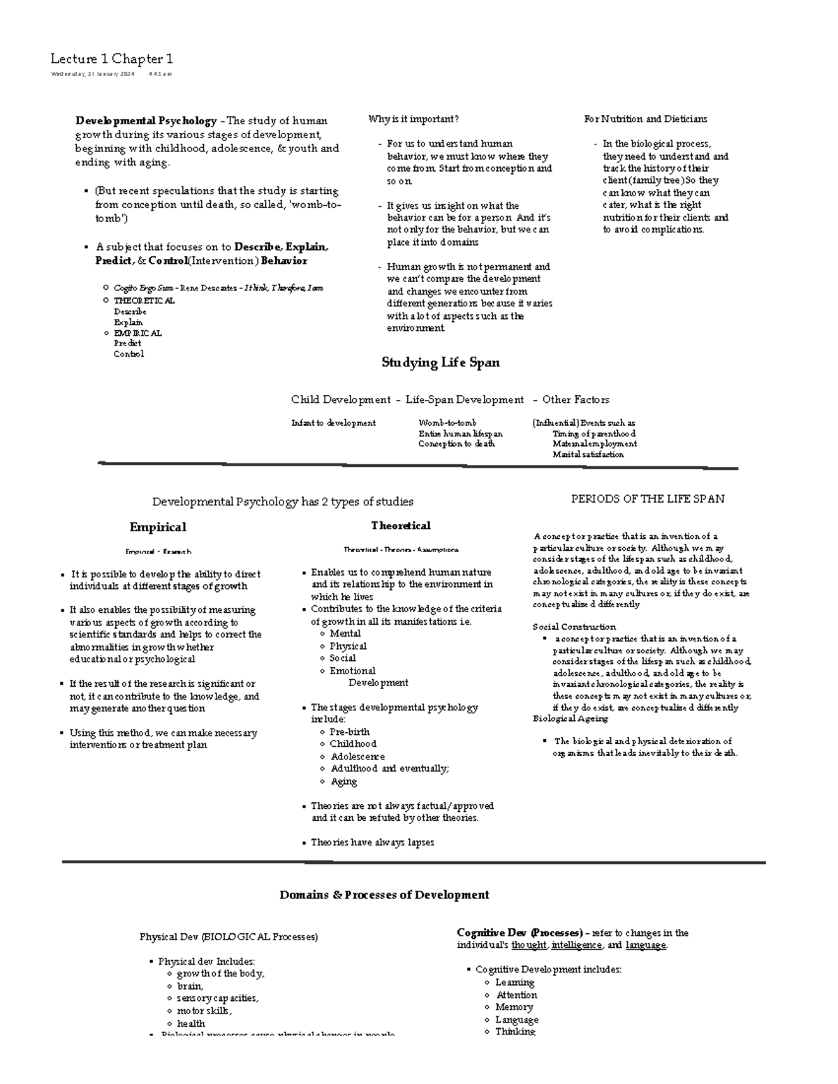 Dev Psych Lecture 1-5 mk1 - ####### Developmental Psychology - The ...