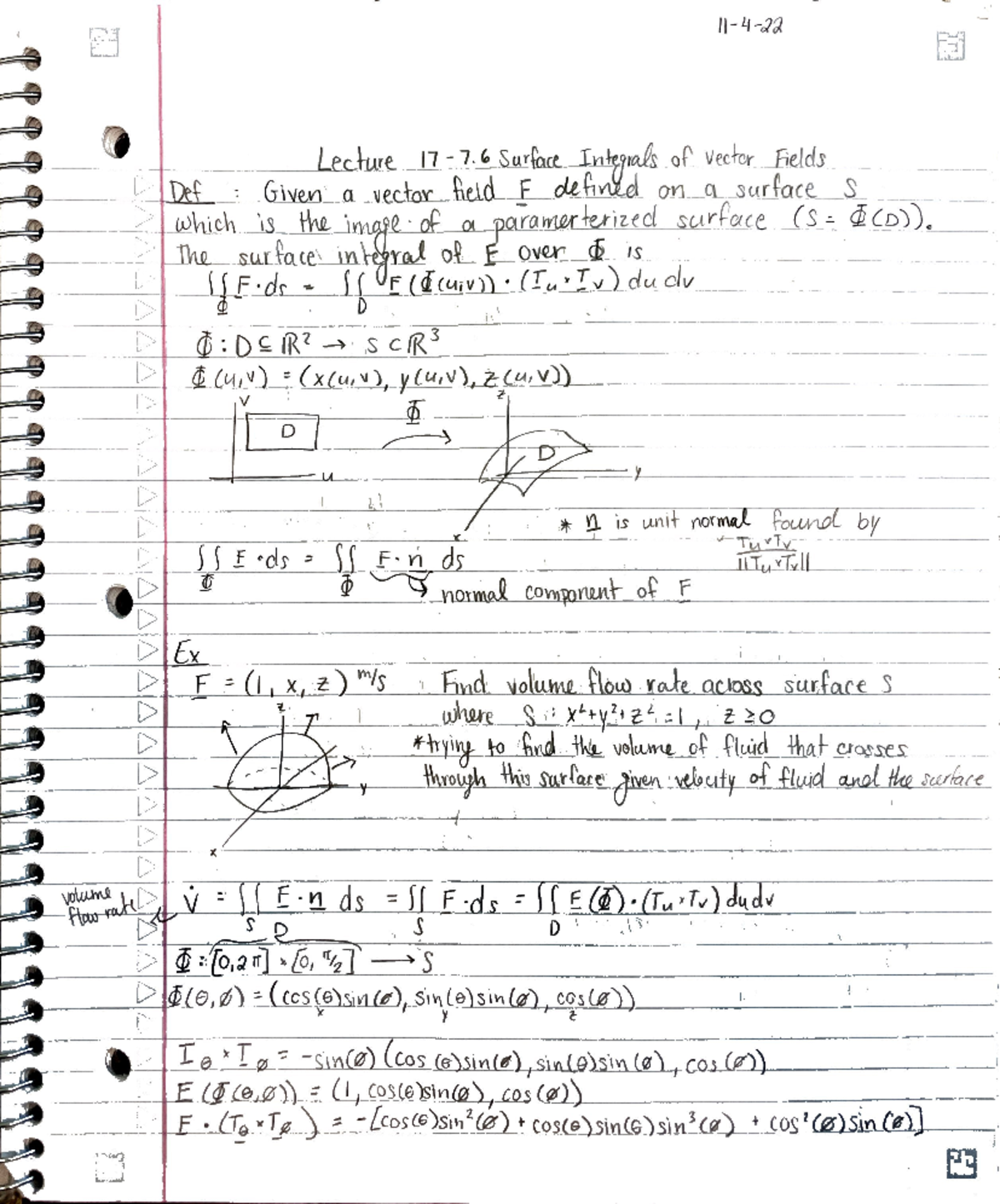 Lecture 17 - surface integrals of vector fields - MATH20E - Studocu