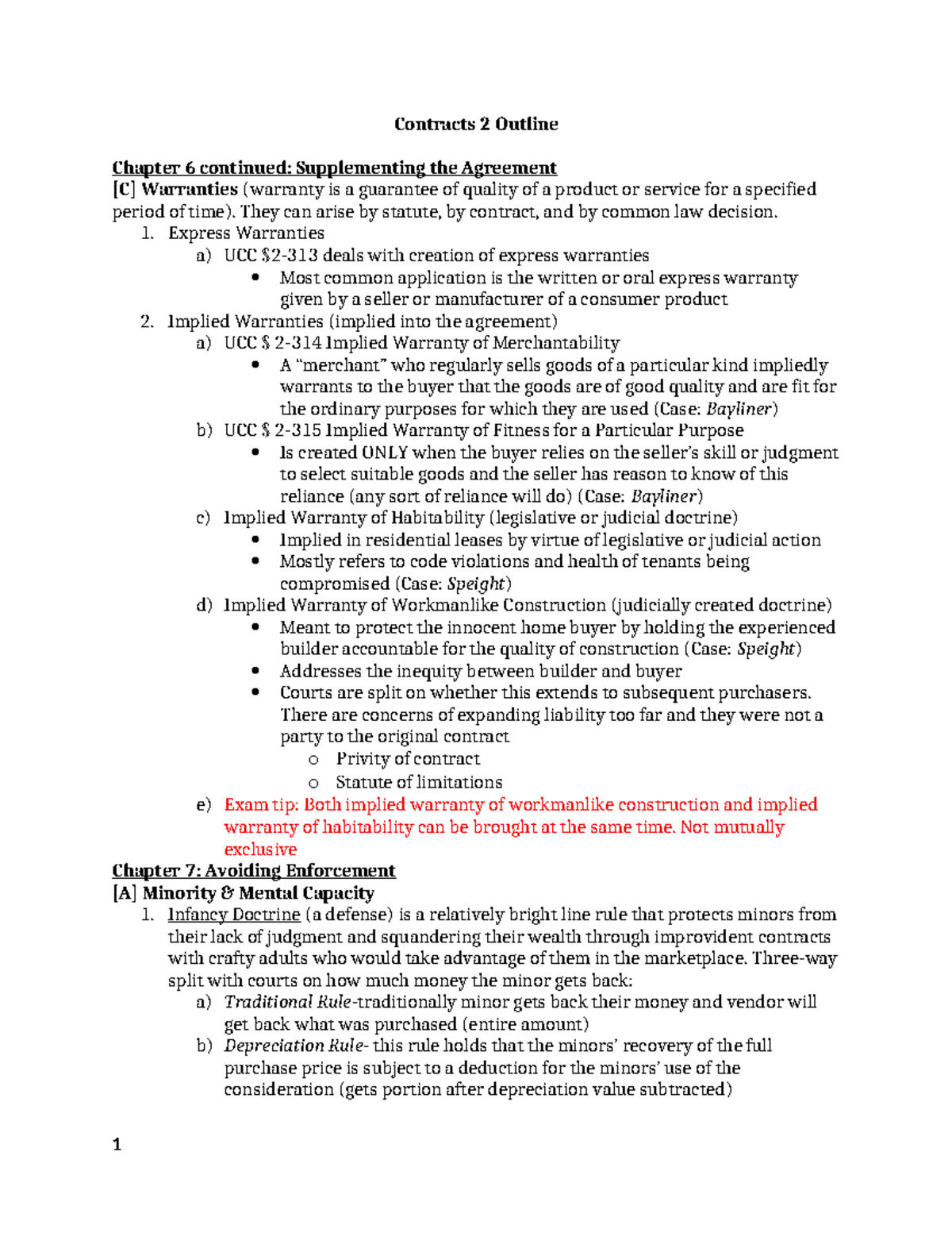 Contracts 2 Outline for Final - Contracts 2 Outline Chapter 6 continued ...