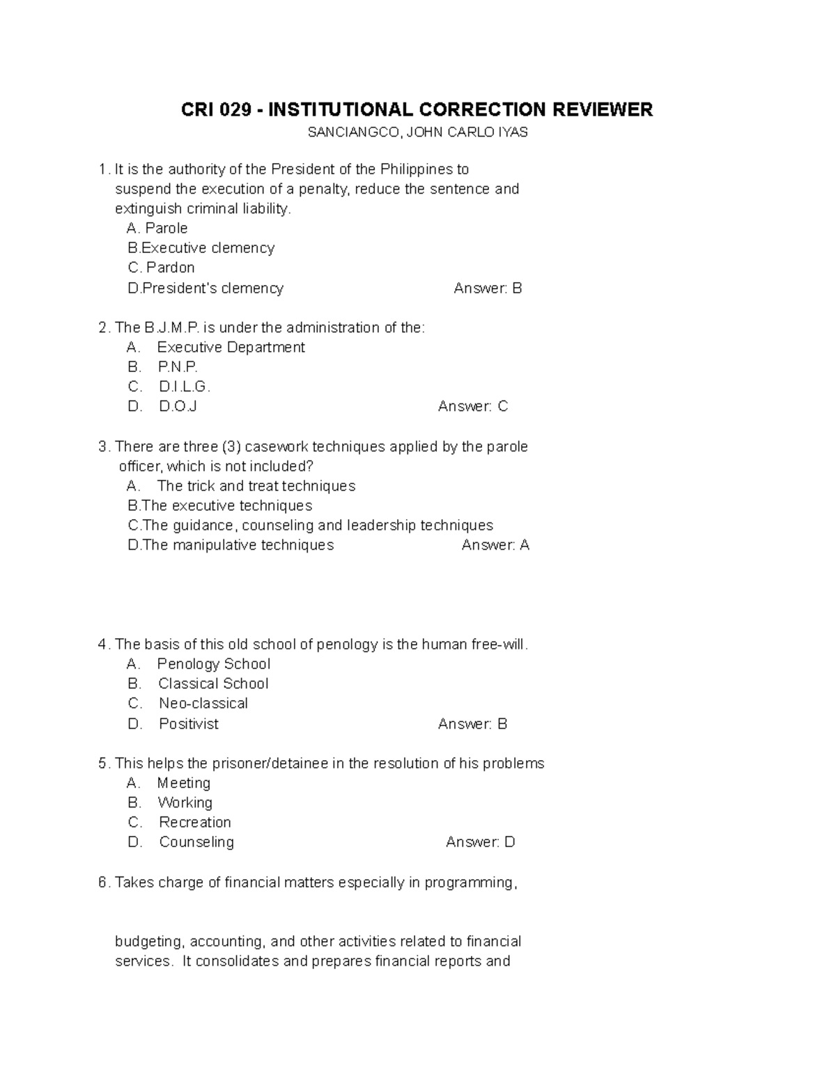 CRI 029 Reviewer - CRI 029 - INSTITUTIONAL CORRECTION REVIEWER ...