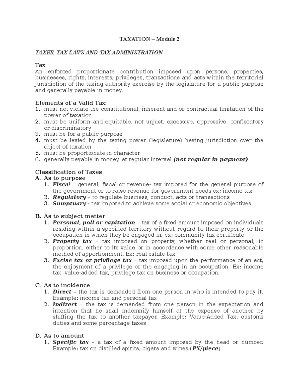 Module 2 - lecture - TAXATION – Module 2 TAXES, TAX LAWS AND TAX ...