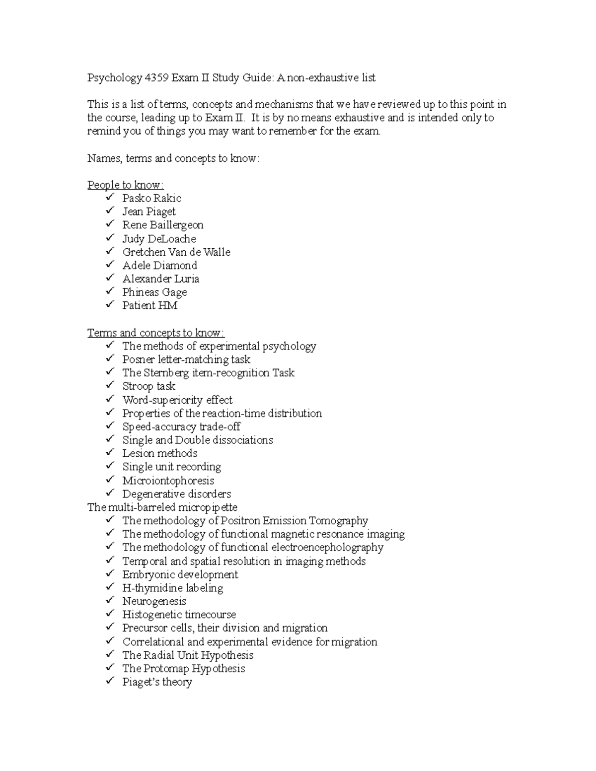 Cog Neuro Exam II Study Guide Fall 2019 - Psychology 4359 Exam II Study ...