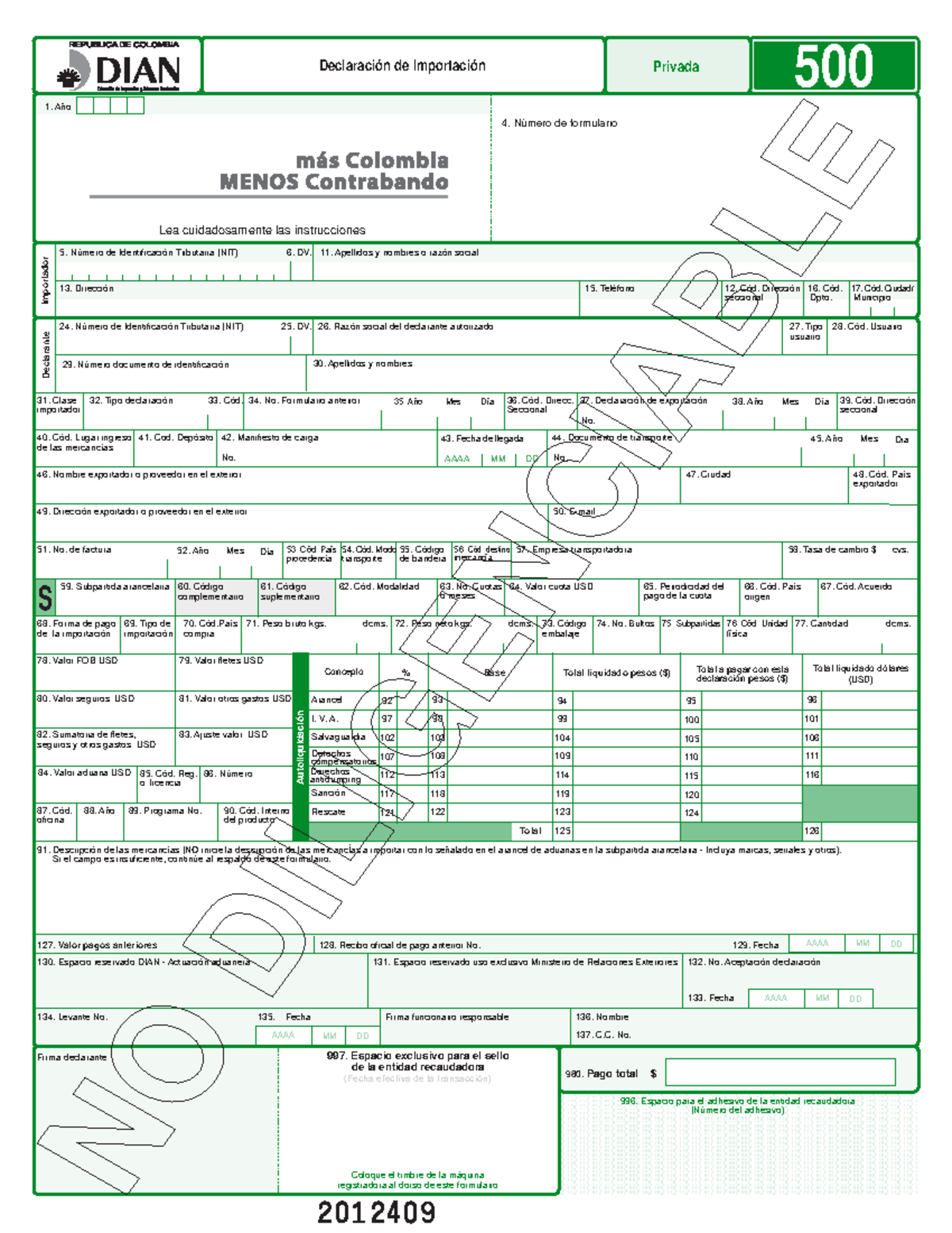 Formulario 500 2014 - Formato - AAAA MM AAAA MM DD S AAAA MM DD Número ...