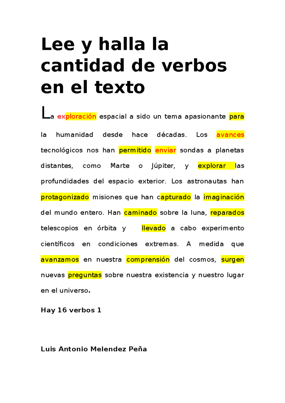 Lee y halla la cantidad de verbos en el texto - Lee y halla la cantidad ...