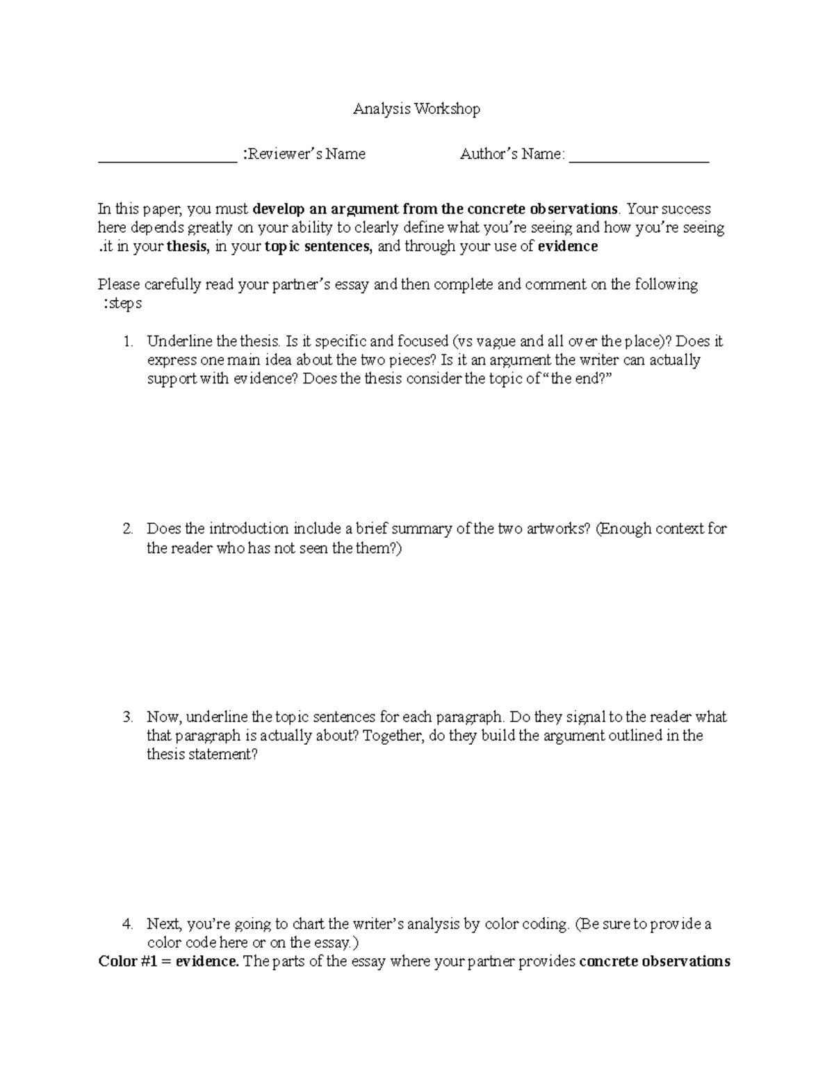 Analysis Workshop - Exercise to analyse text - _________________ :Reviewer’s NameAnalysis ...