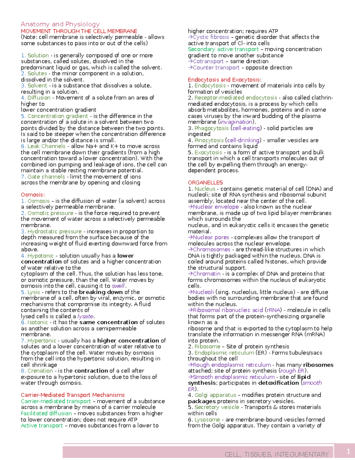 Anatomy and Physiology notes - MOVEMENT THROUGH THE CELL MEMBRANE (Note ...