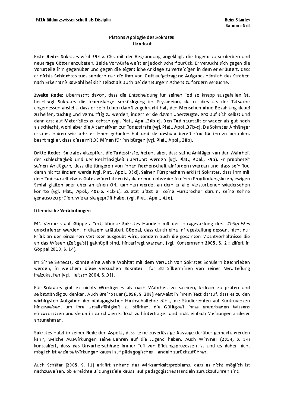 Platon Handout - Steop - M1b Bildungswissenschaft als Disziplin Beier ...