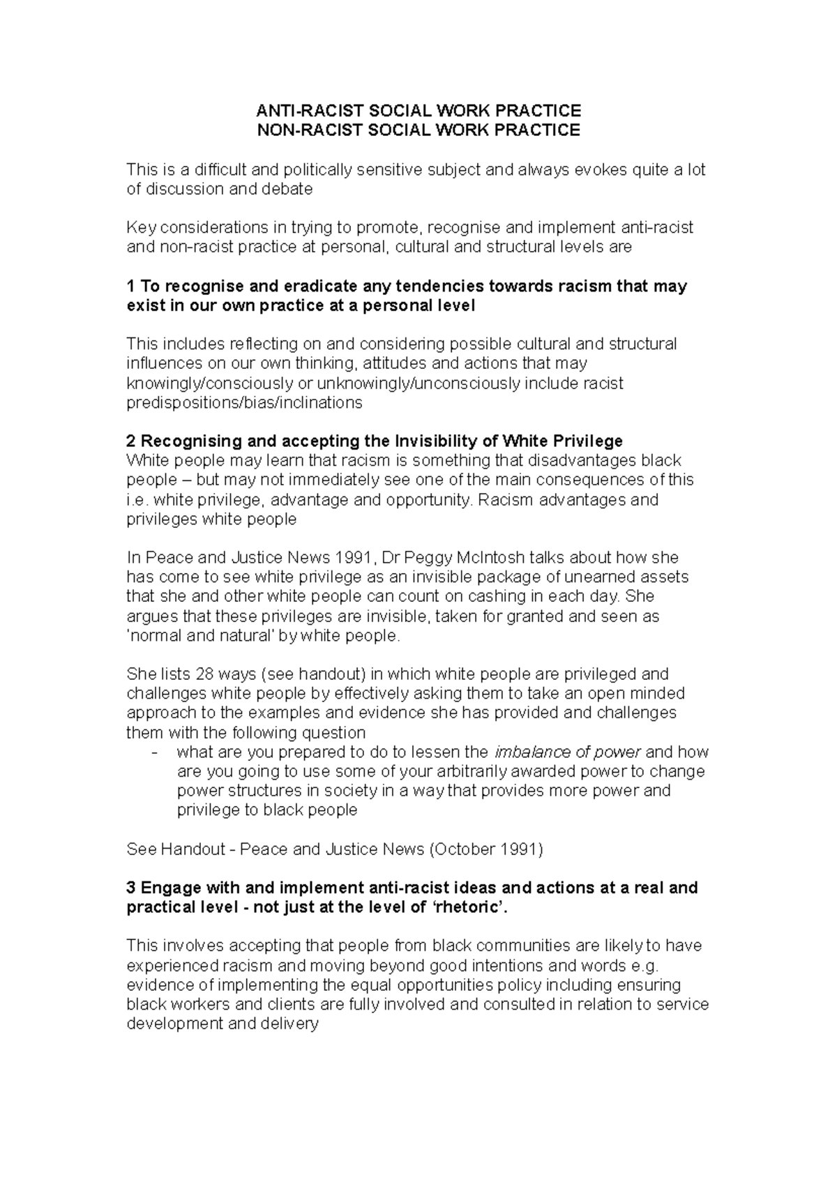 Lecture Notes on Anti Racist Practice - ANTI-RACIST SOCIAL WORK ...