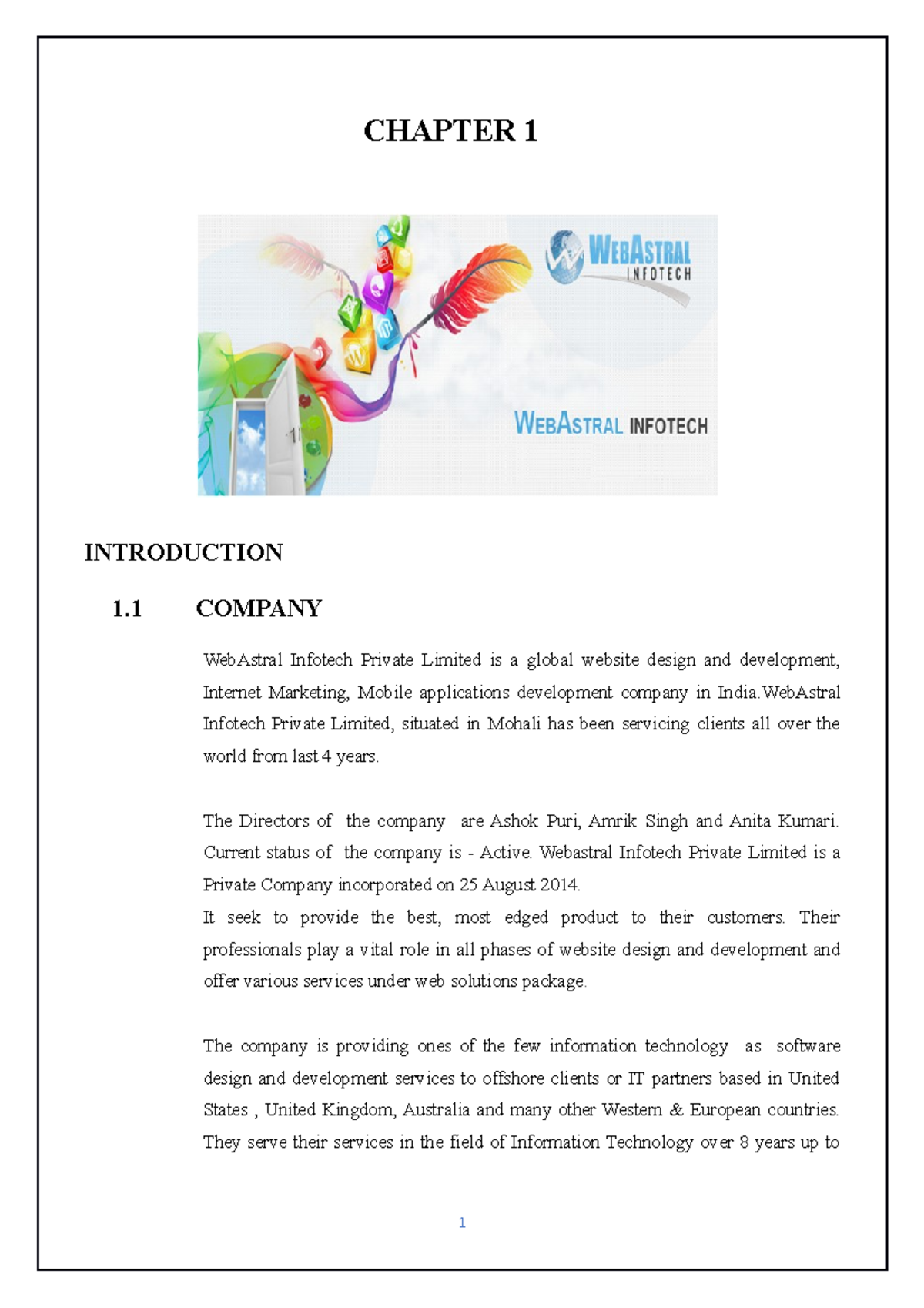 Gym Management Report - CHAPTER 1 INTRODUCTION 1 COMPANY WebAstral ...