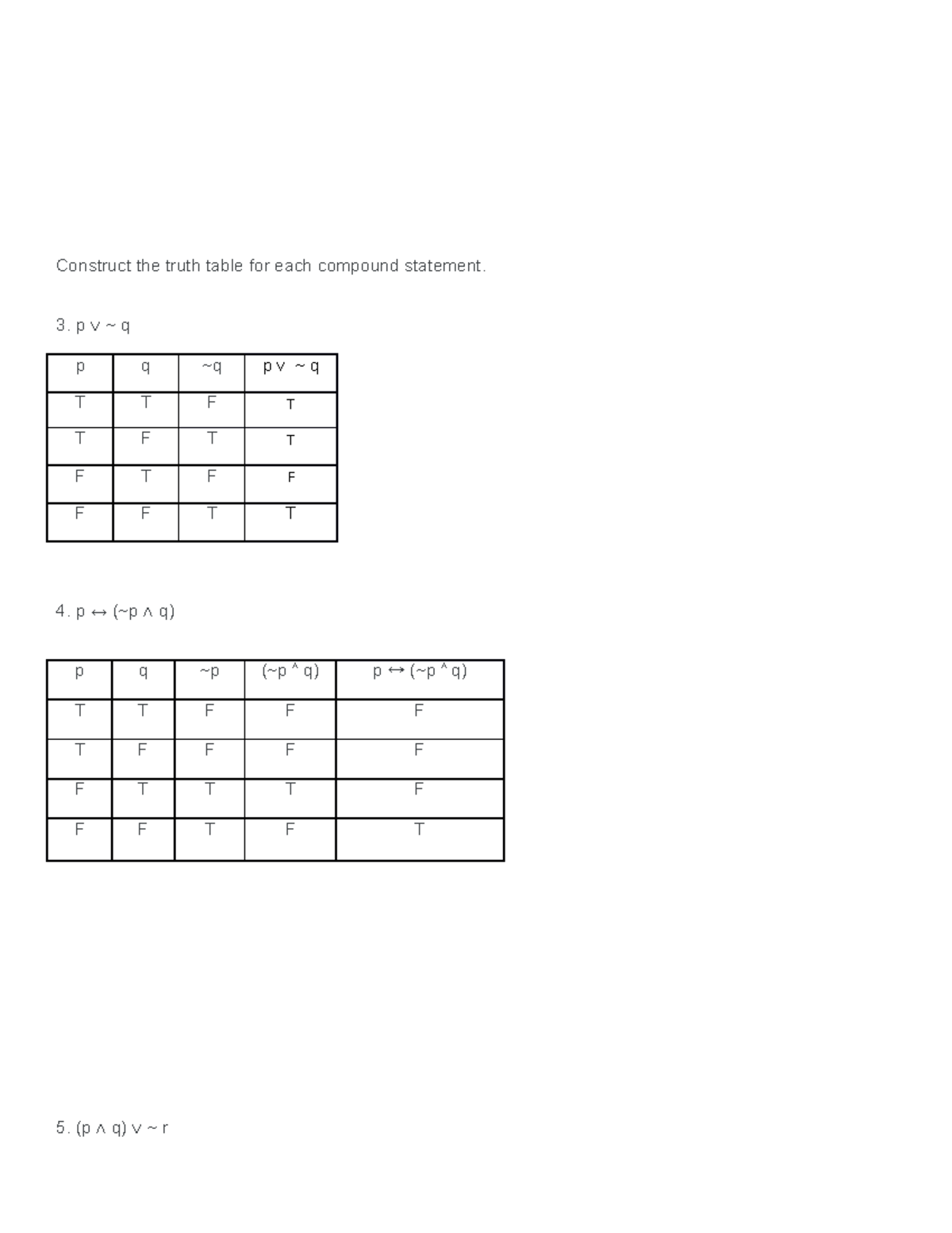 Activity 6 (module 2) math - Construct the truth table for each ...