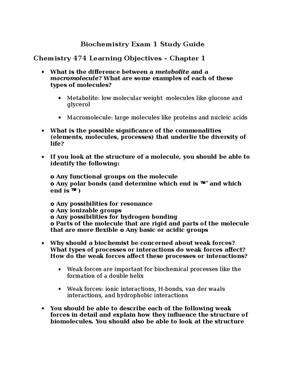 Biochemistry Learning Objectives at Bailey Walters blog