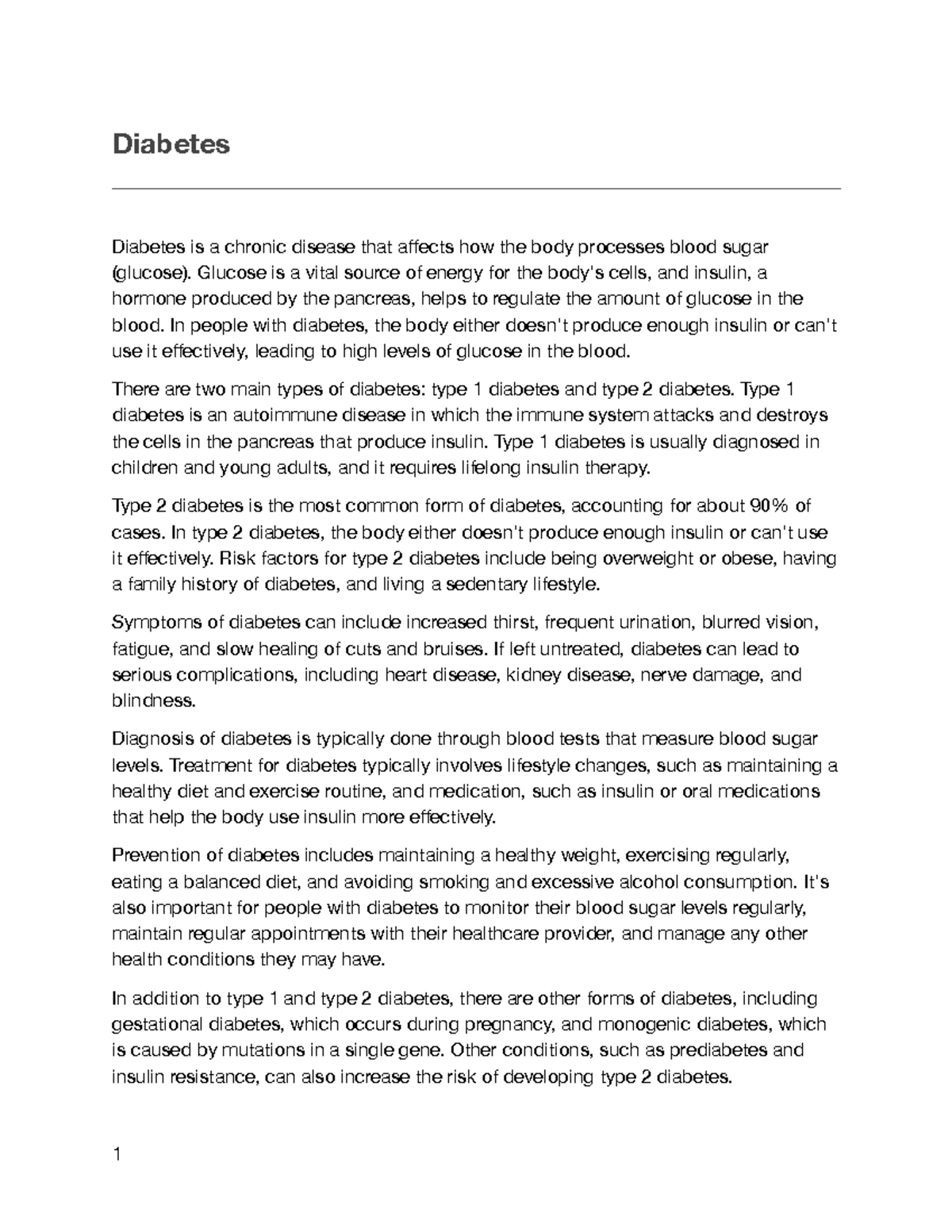 Diabetes Notes - Diabetes Diabetes is a chronic disease that affects ...