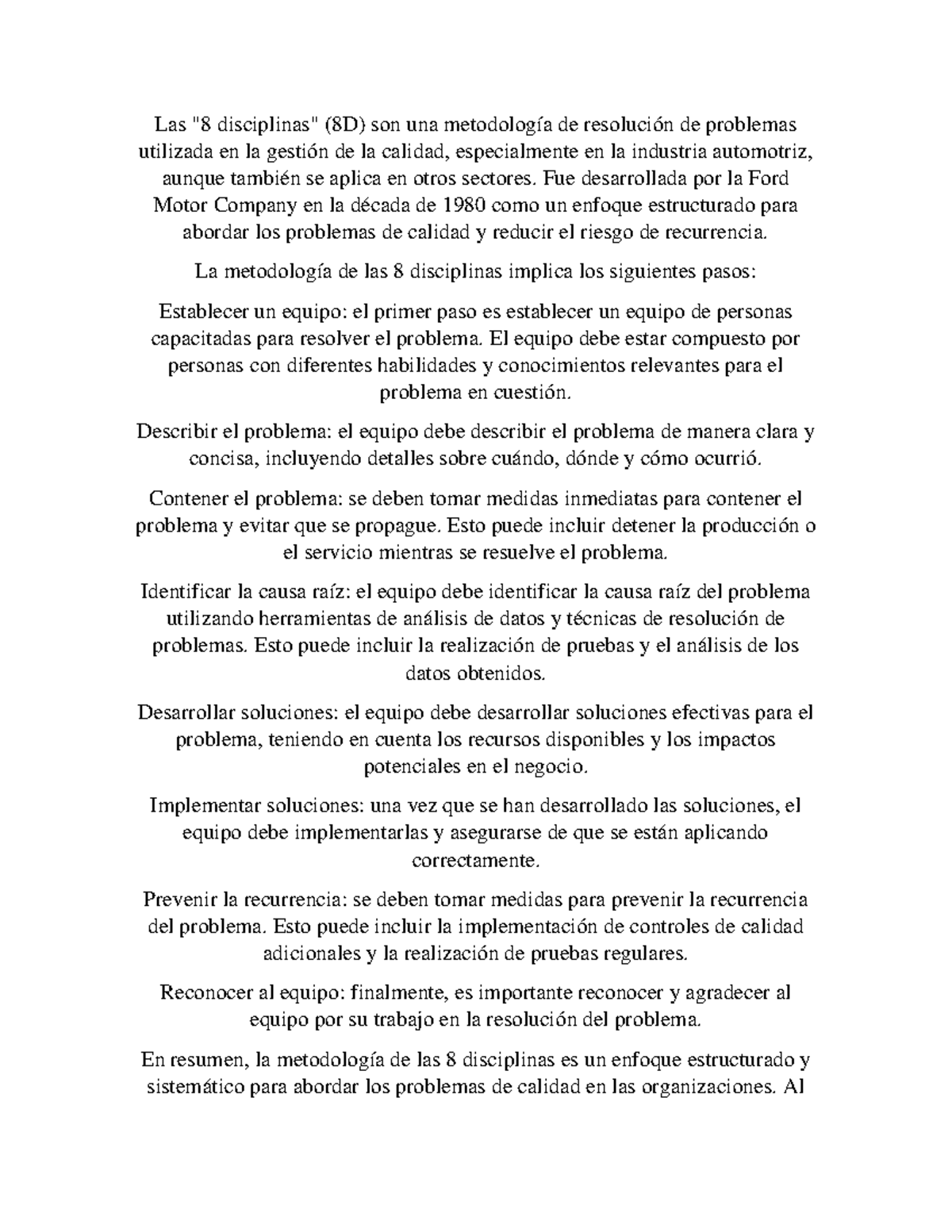 Taller Investigación - Las "8 disciplinas" (8D) son una metodología de ...